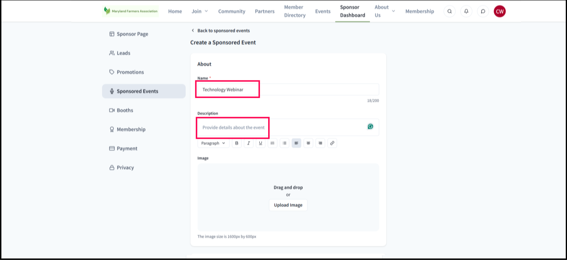How do I create a sponsored event?