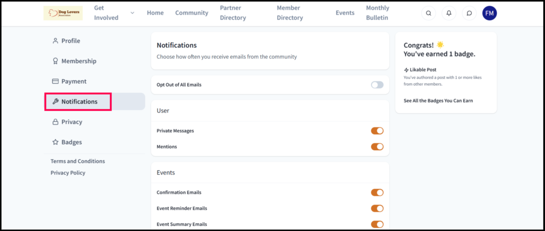 How to update email notification preference