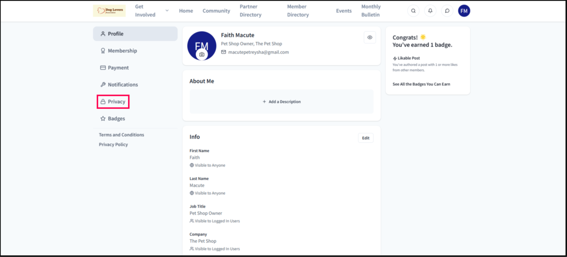 How to manage my profile information privacy settings