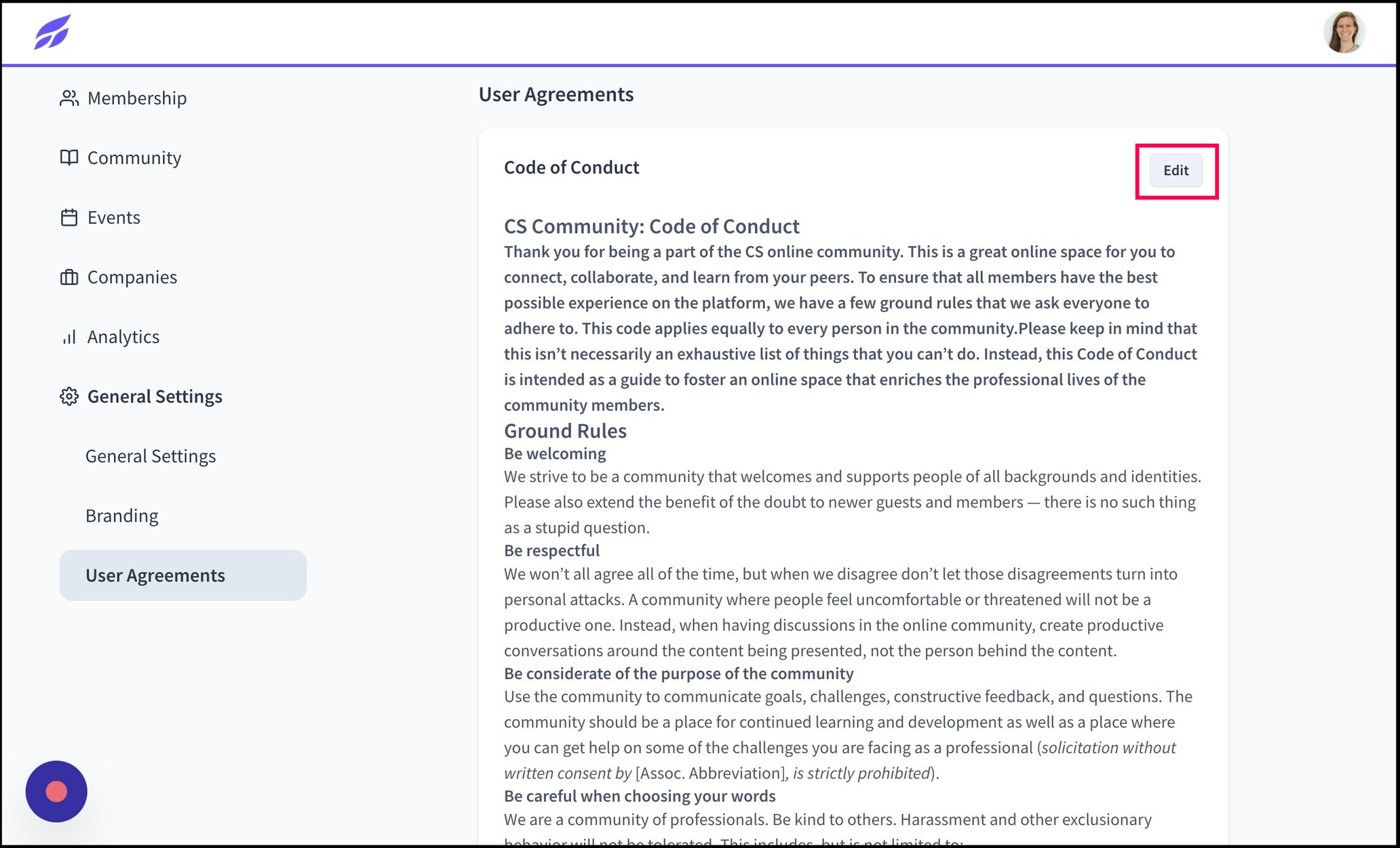 How to edit and save your Code of Conduct