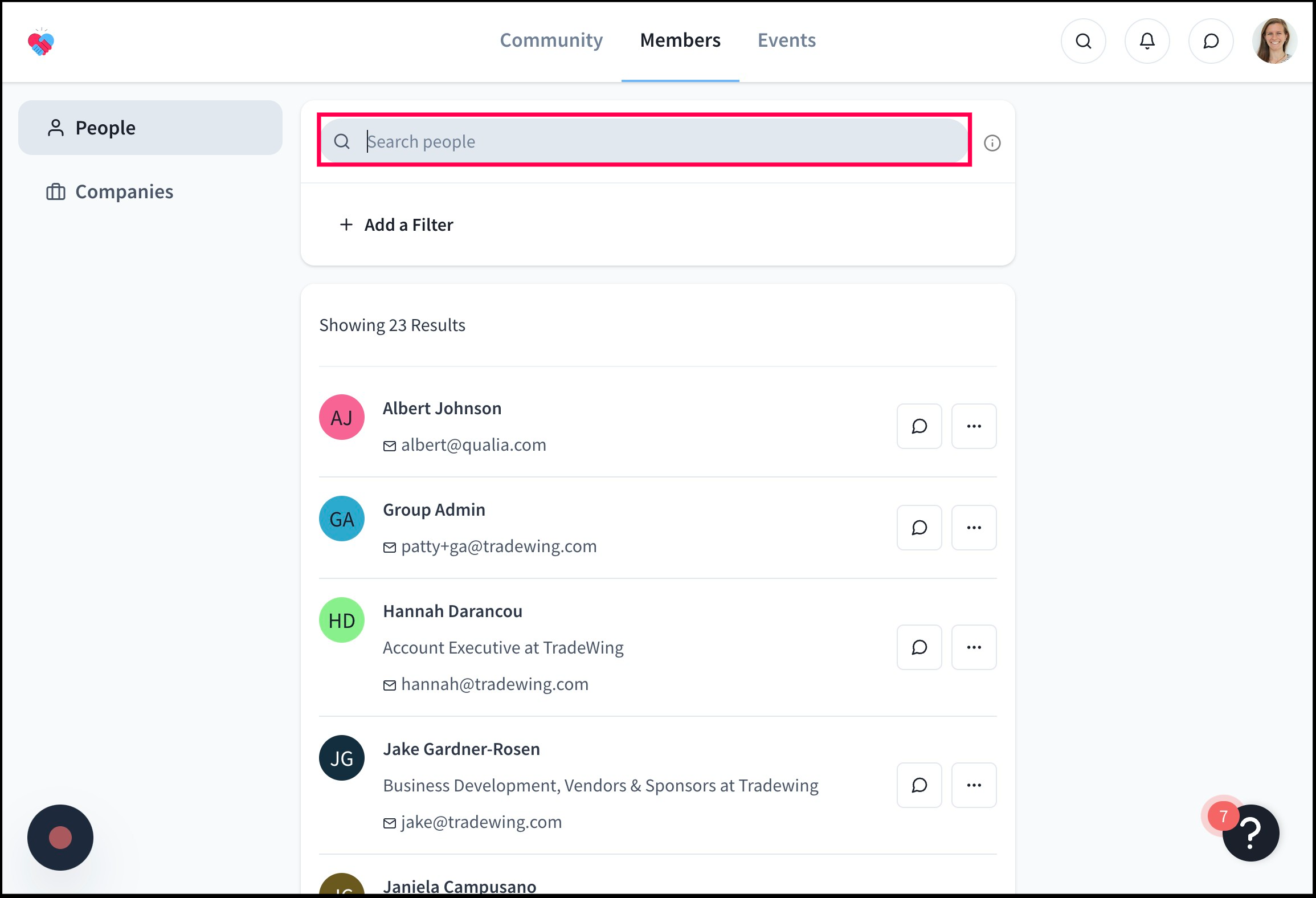 Searching members in the member directory