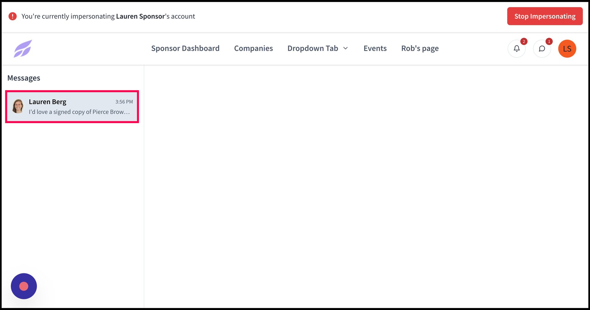 How do I send a direct message in the sponsor dashboard?