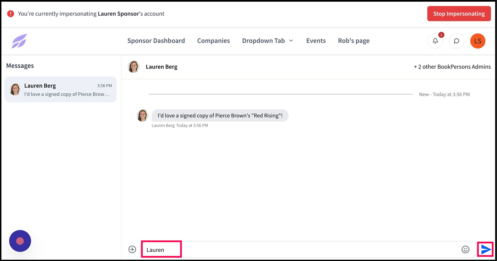 How do I send a direct message in the sponsor dashboard?